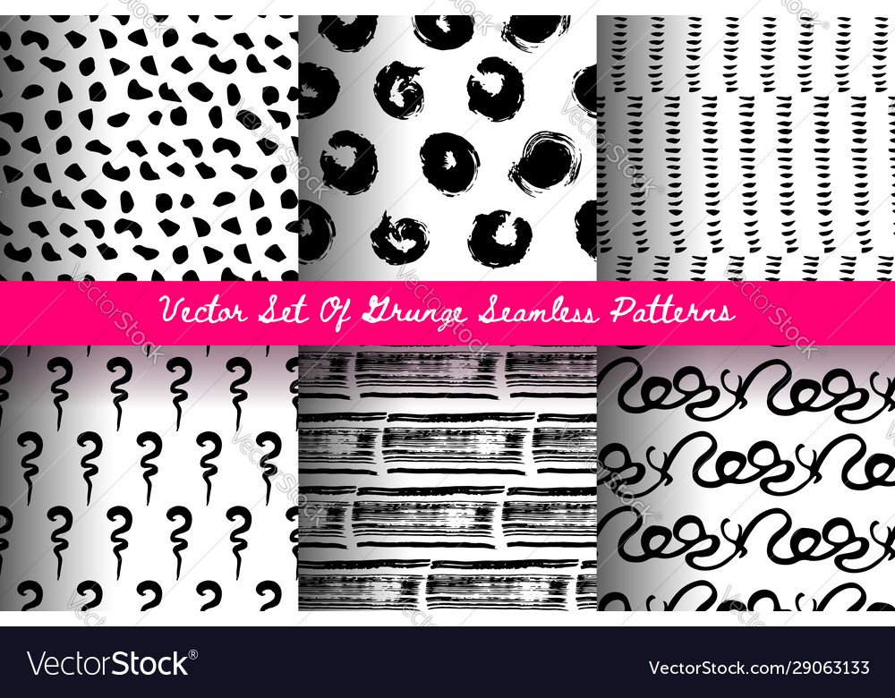 Set hand drawn grunge seamless patterns Royalty Free Vector