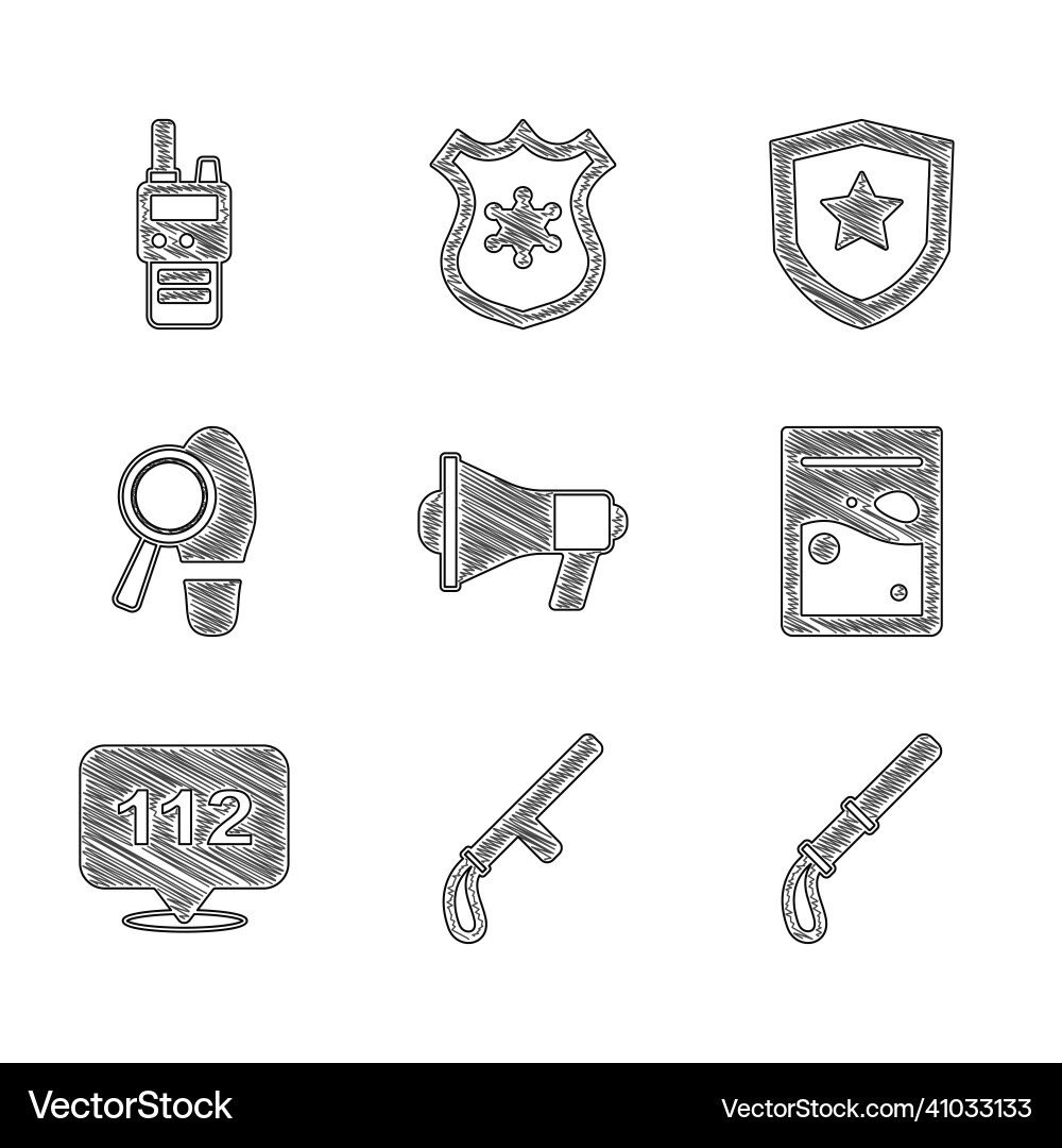Set megaphone police rubber baton plastic bag Vector Image