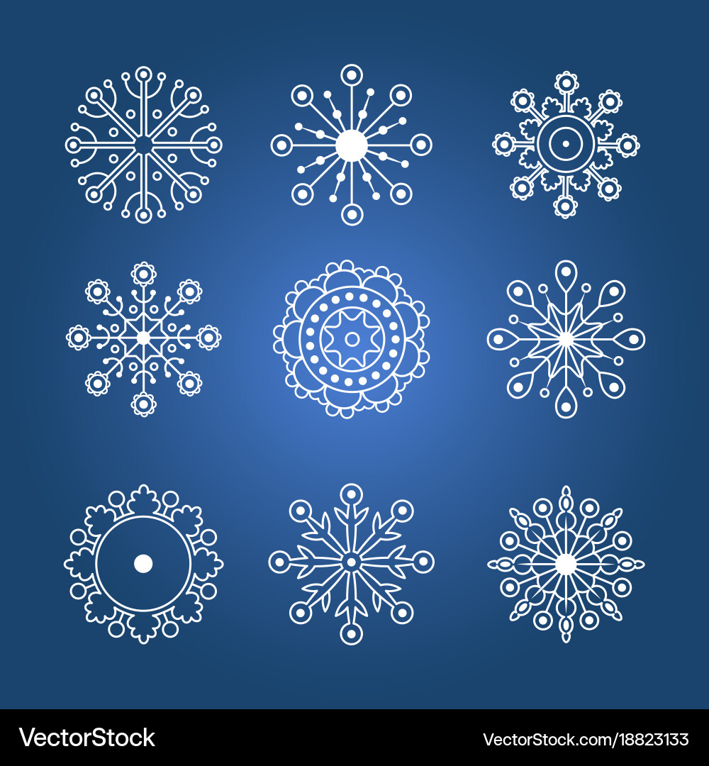 Set of white linear snowflakes Royalty Free Vector Image