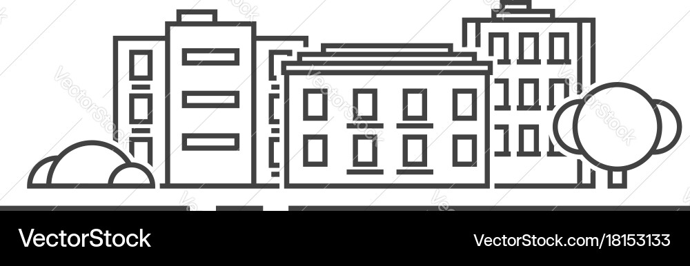 Thin line black residential buildings Royalty Free Vector