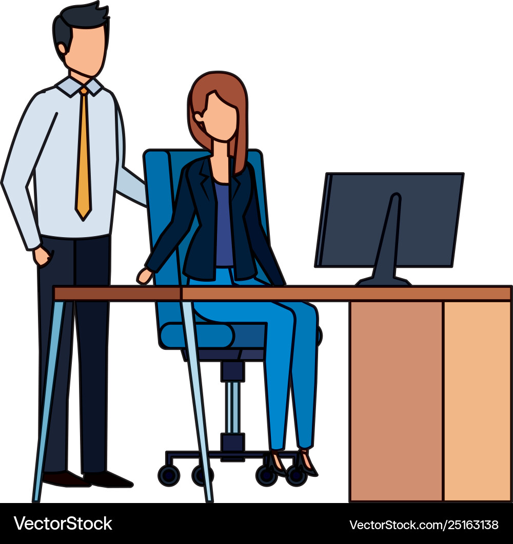Business couple in workplace Royalty Free Vector Image