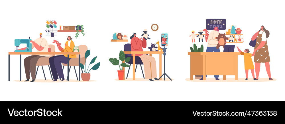 Handmade toys production concept creative masters Vector Image