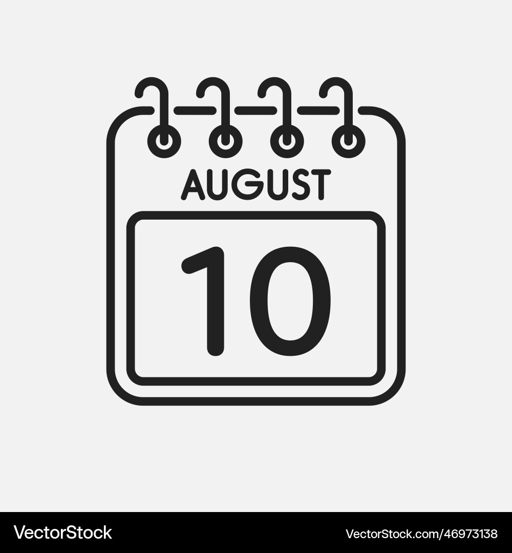 Icon page calendar day - 10 august Royalty Free Vector Image