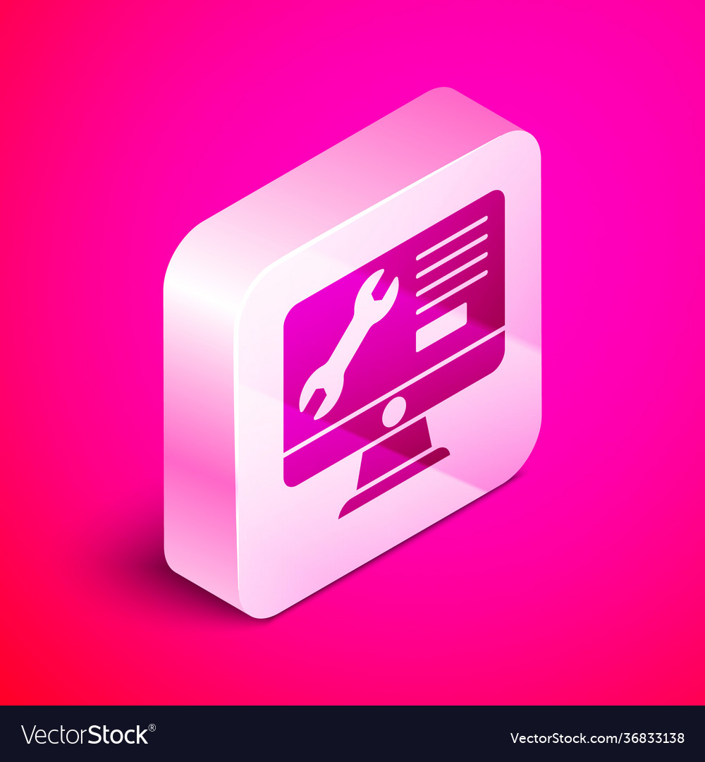 Isometric computer monitor with wrench icon Vector Image