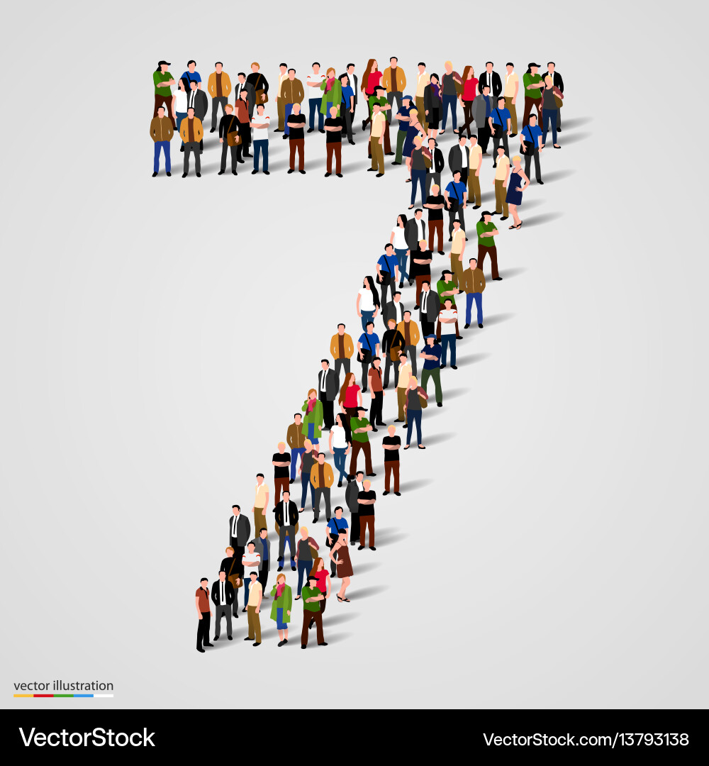 Large group people in number 7 seven form Vector Image