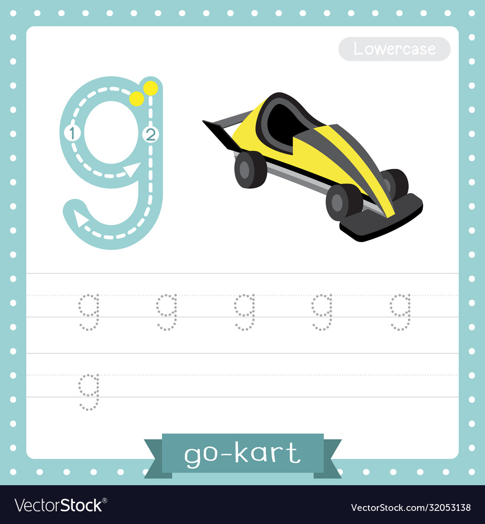 Letter g lowercase tracing practice worksheet Vector Image
