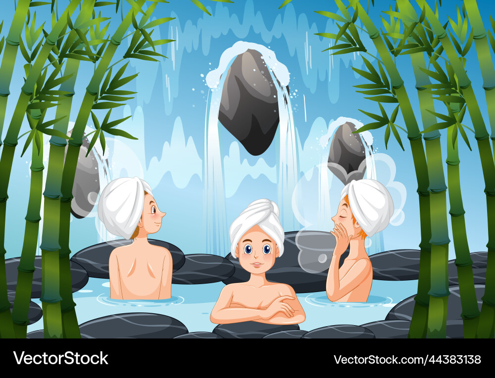 People in nature thermal bath Royalty Free Vector Image