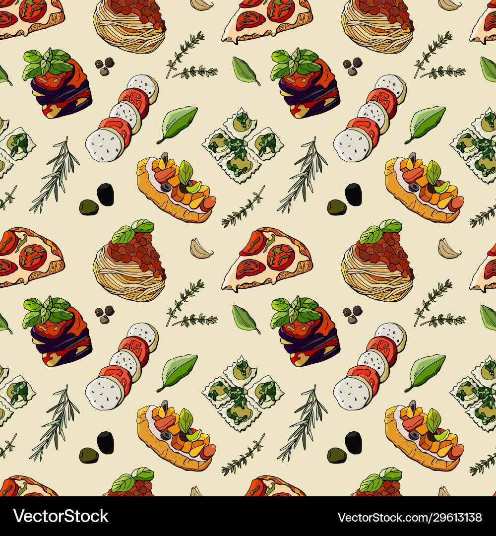 Seamless pattern italian cuisine pizza carbon Vector Image