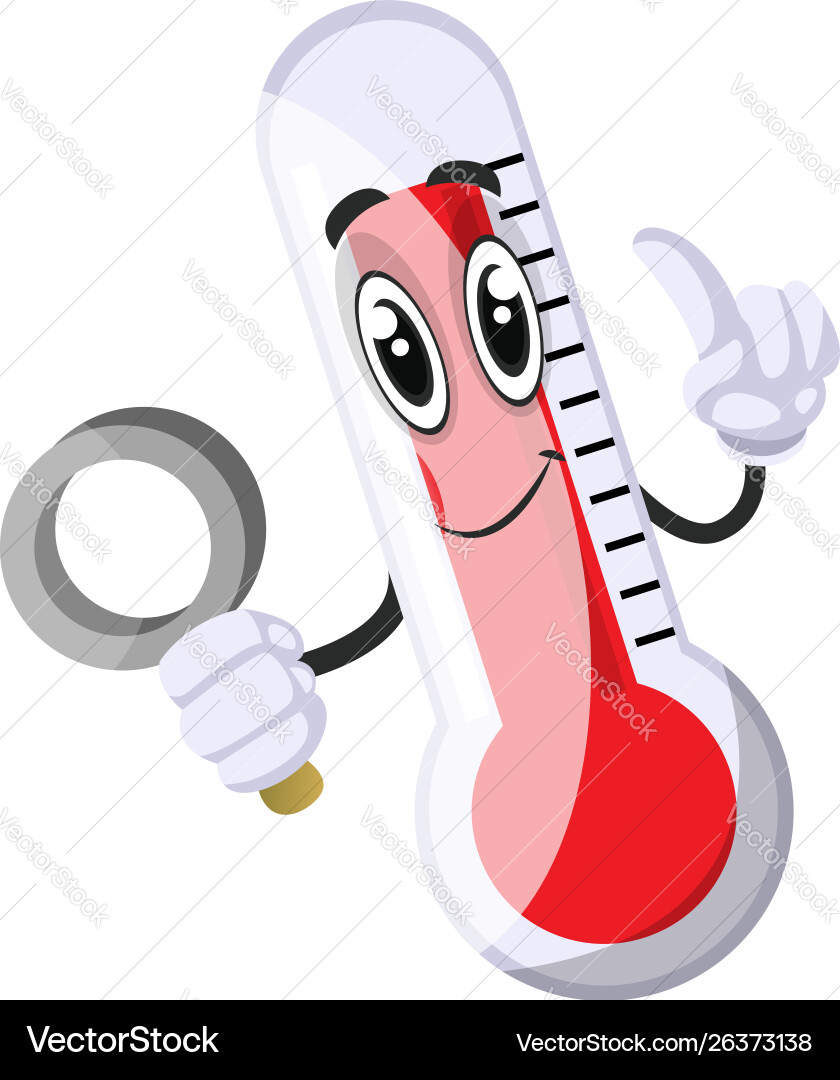 Thermometer with magnifying glass on white Vector Image