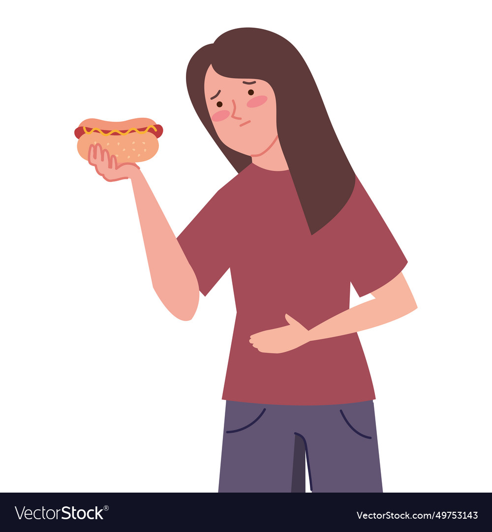 Bulimia woman with eat disorder Royalty Free Vector Image
