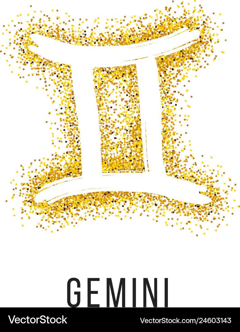 Gemini gold glitter zodiac sign Royalty Free Vector Image