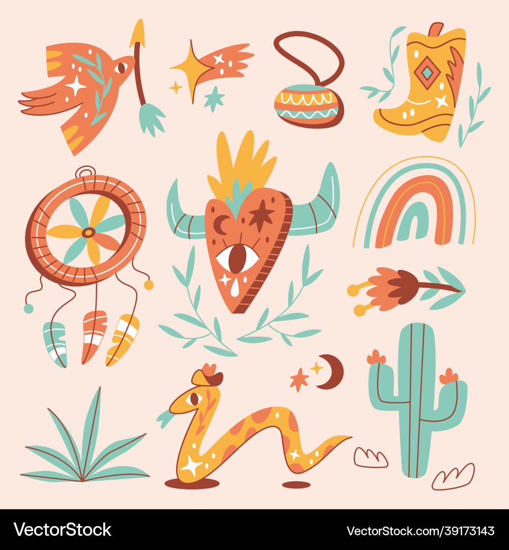 Hand drawn boho elements set Royalty Free Vector Image