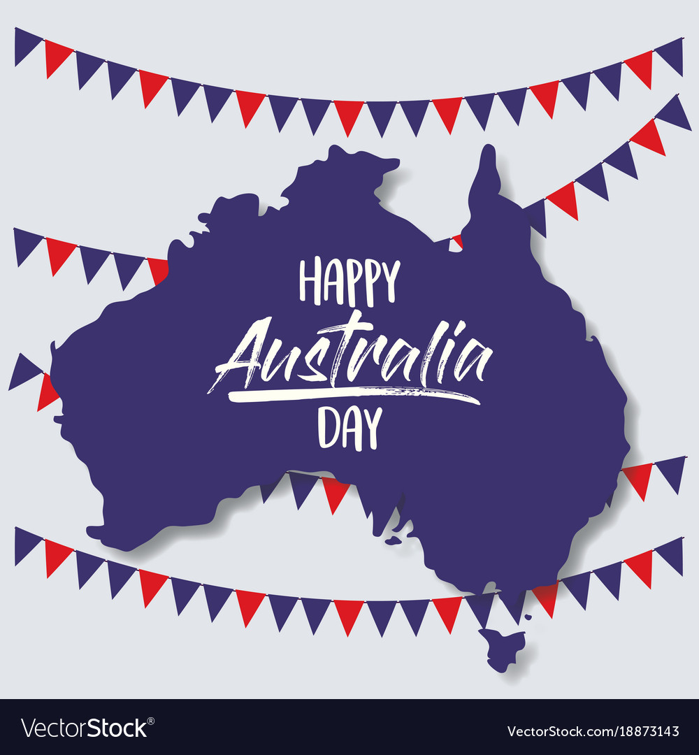Happy australia day poster with map Royalty Free Vector