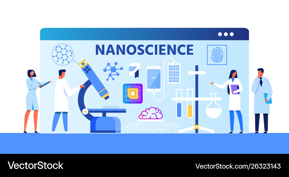 Nanoscience advertising metaphor cartoon banner Vector Image