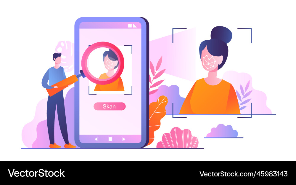 Smartphone scans face Royalty Free Vector Image