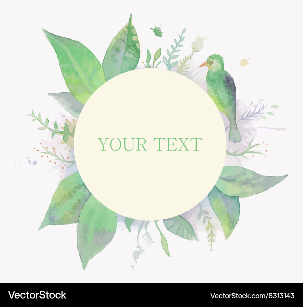 Watercolor frame for text with leaves and bird Vector Image