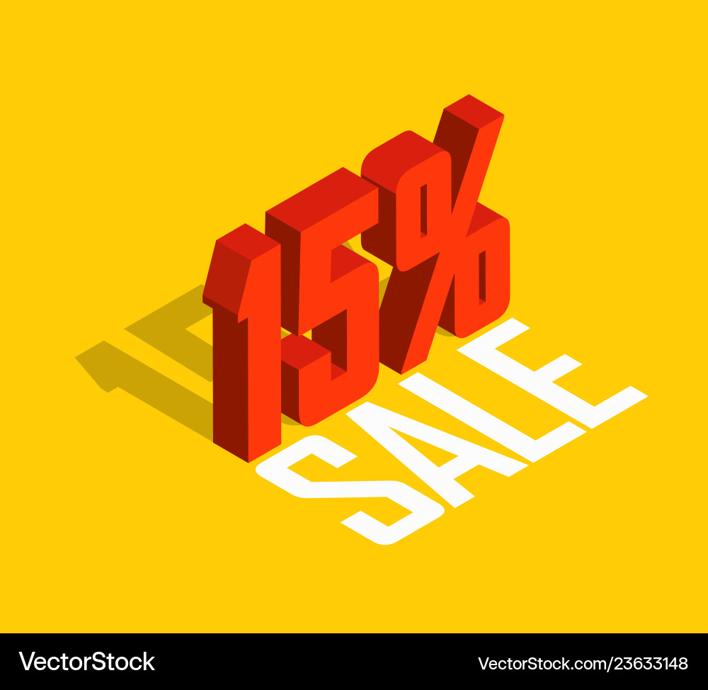 15 percent off sale red isometric object 3d Vector Image