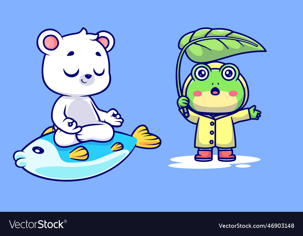 Cute polar bear meditation yoga cartoon Royalty Free Vector