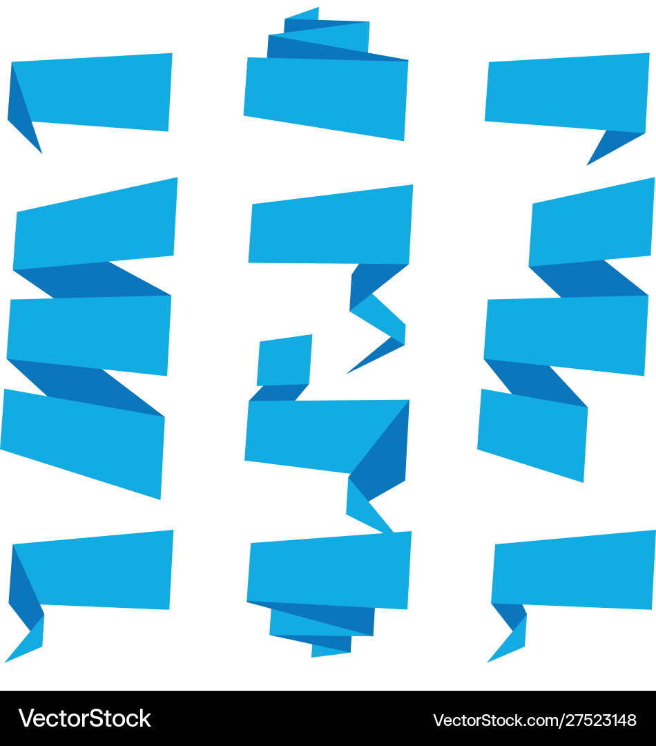 Folded ribbon banner set collection blue label Vector Image