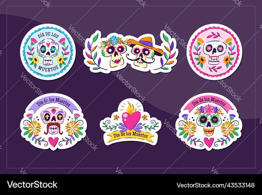 Mexican dia de los muertos stickers Royalty Free Vector