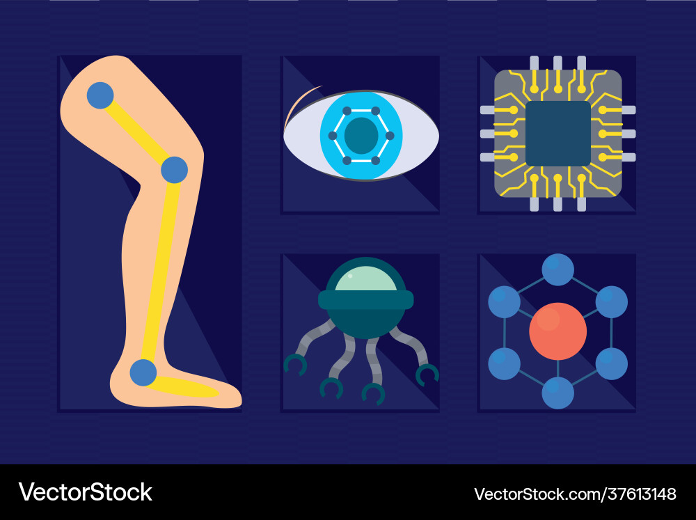 Nanotechnology icons set Royalty Free Vector Image