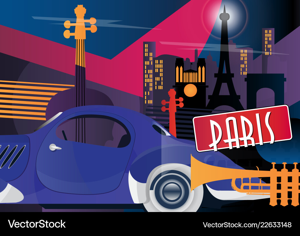 Night view of paris at Royalty Free Vector Image
