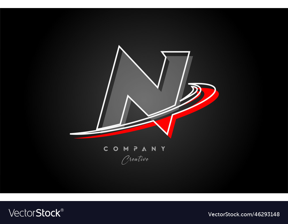Red grey line n alphabet letter logo icon design Vector Image
