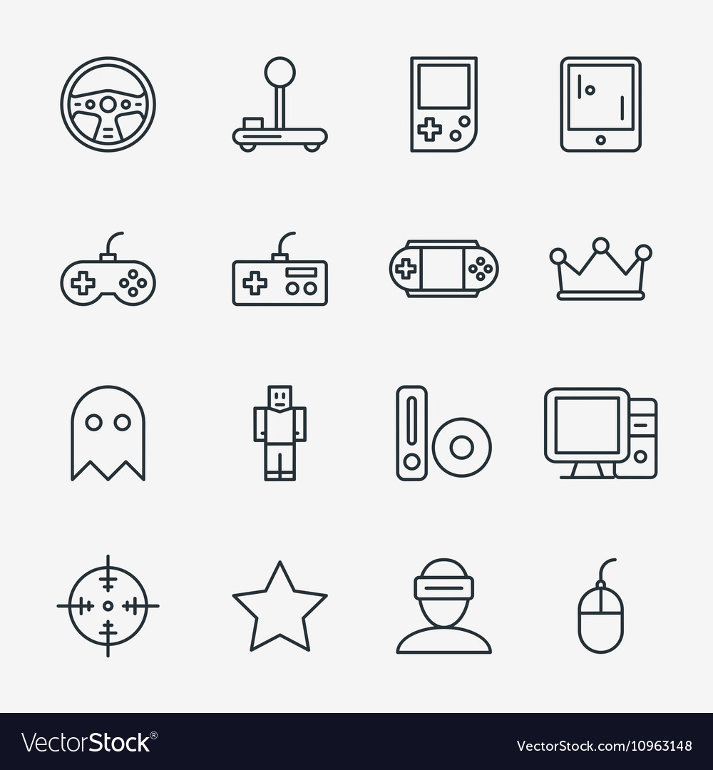 Video game linear icon set Royalty Free Vector Image