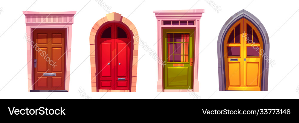 Wooden front doors with stone doorway Royalty Free Vector