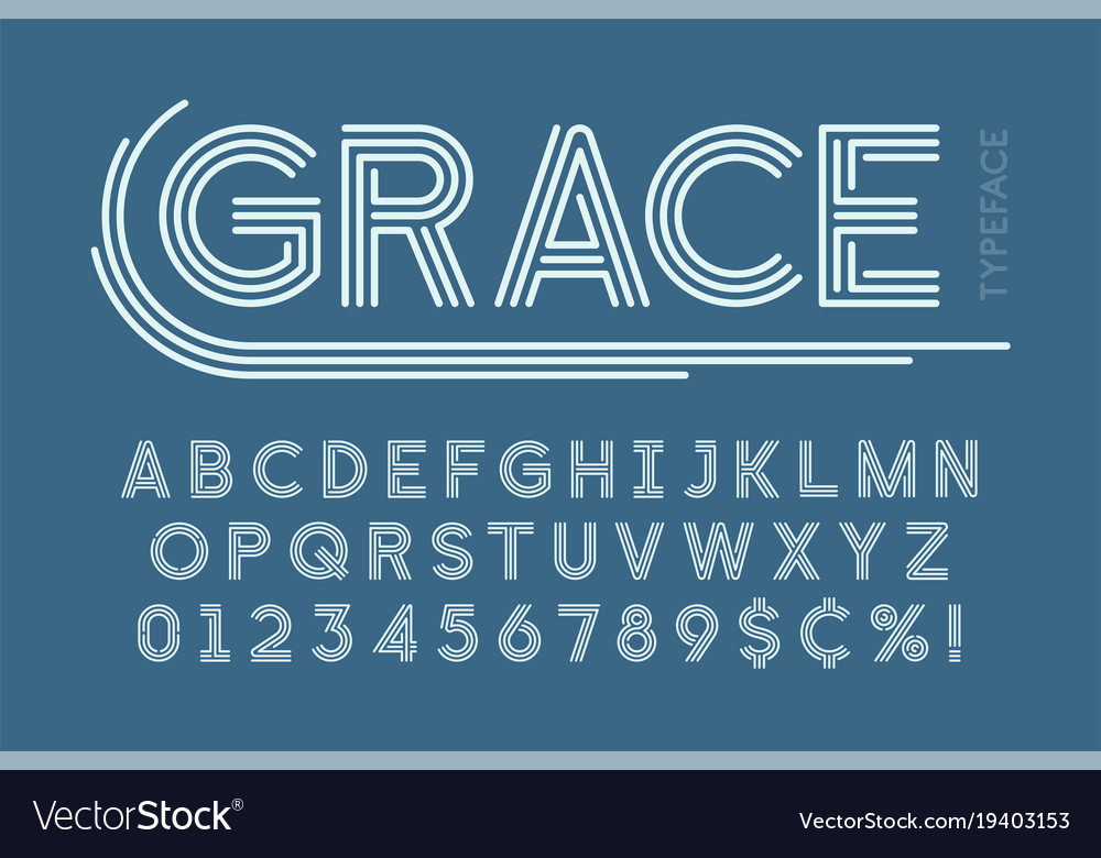 Abstract linear font letters and numbers Vector Image