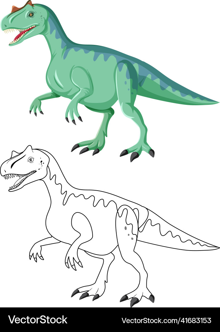 Allosaurus dinosaur with its doodle outline Vector Image