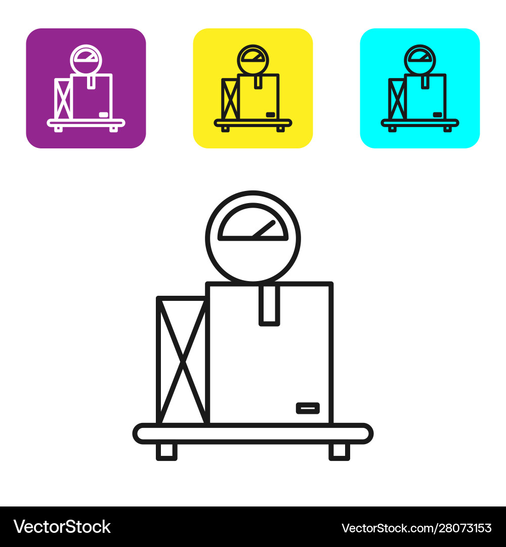 Black line scale with cardboard box icon isolated Vector Image