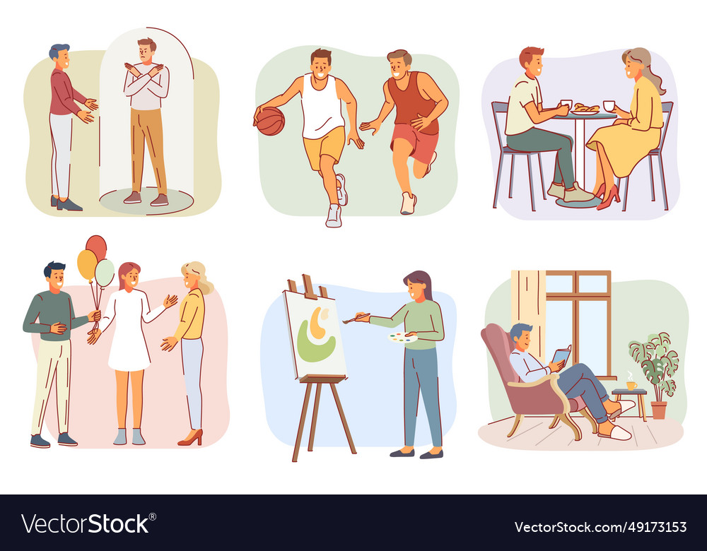 Cartoon extravert and introvert people social Vector Image Cartoon extravert and introvert people social Vector Image