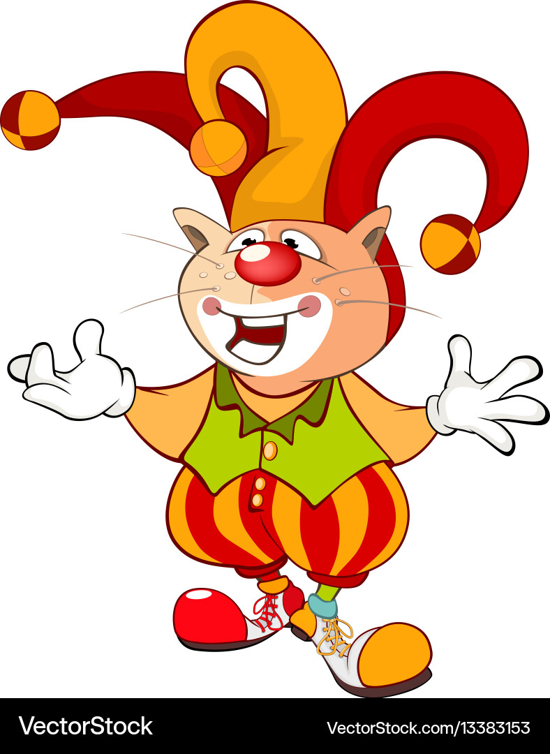 Cute cat clown cartoon Royalty Free Vector Image