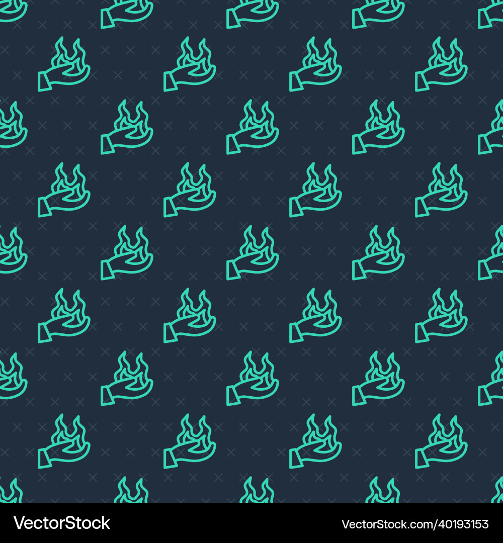 Green line hand holding a fire icon isolated Vector Image