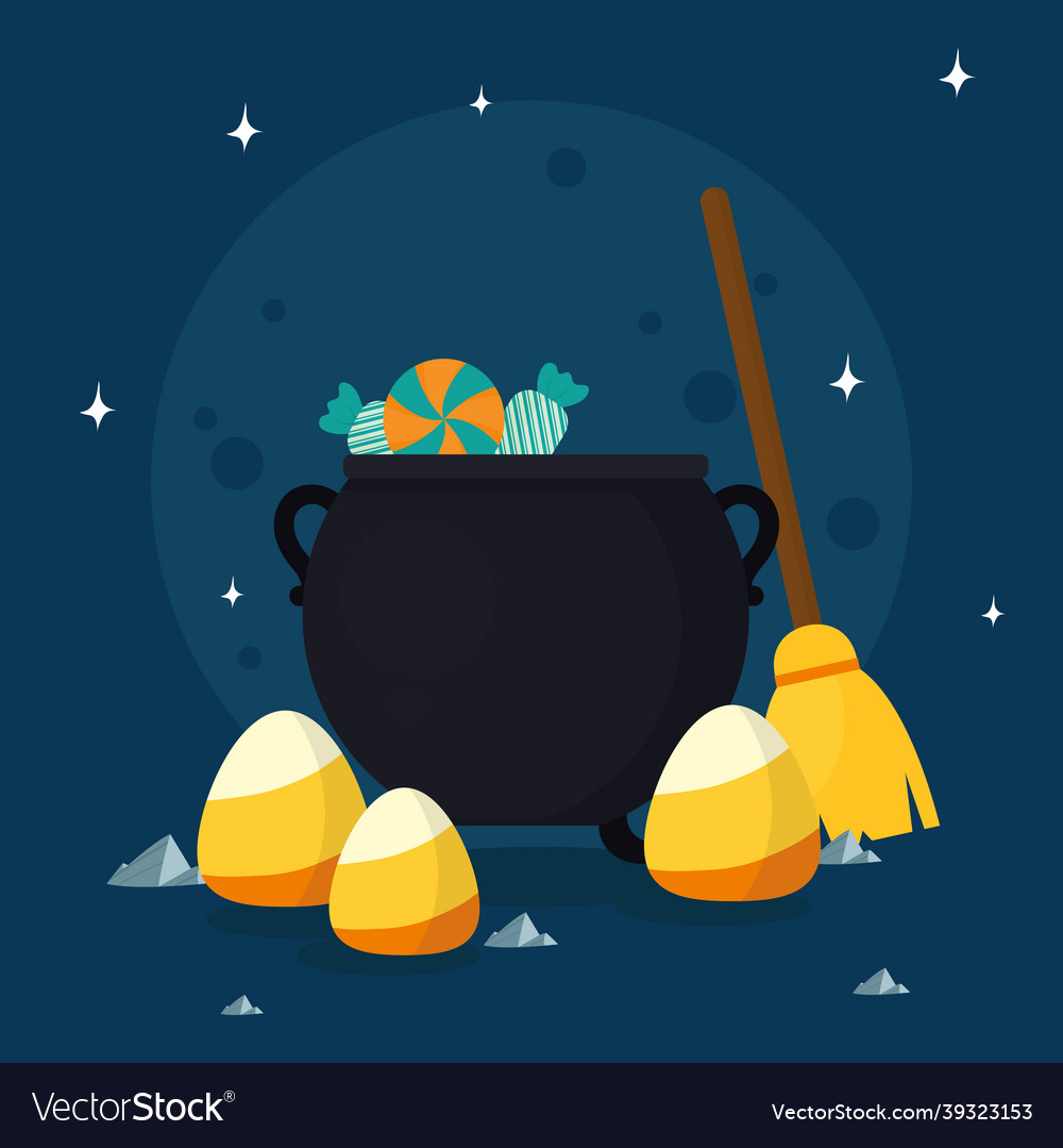 Halloween witch cauldron and candies Royalty Free Vector