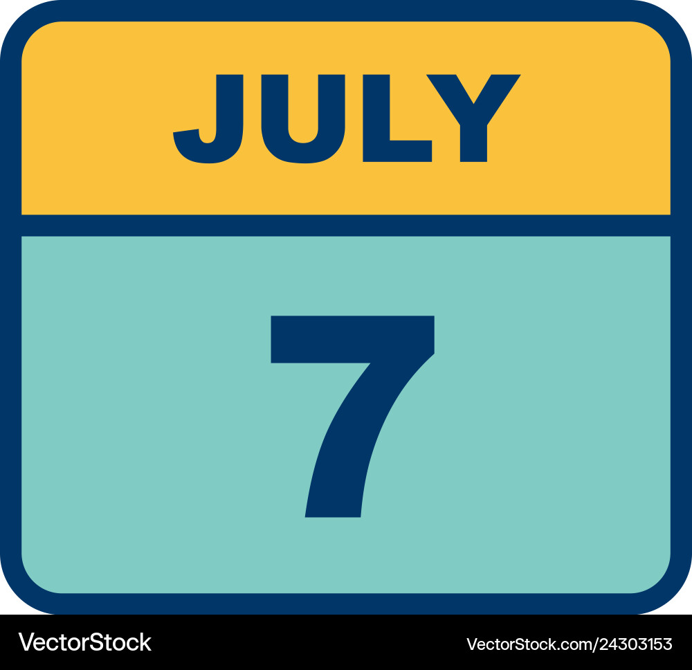 July 7th date on a single day calendar Royalty Free Vector