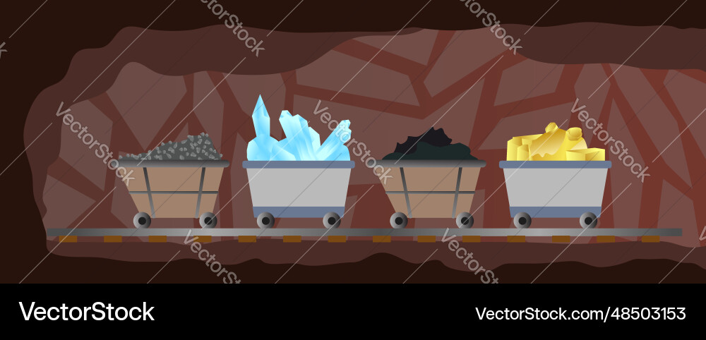 Mine stone in mine cart railway underground Vector Image