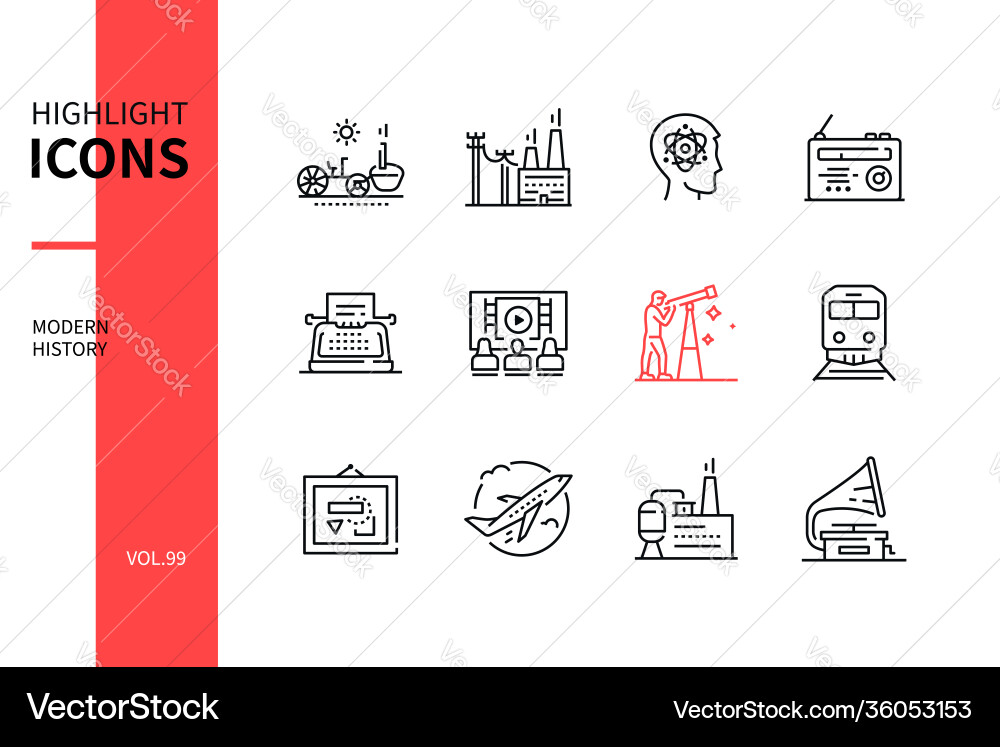 Modern history - line design style icons set Vector Image