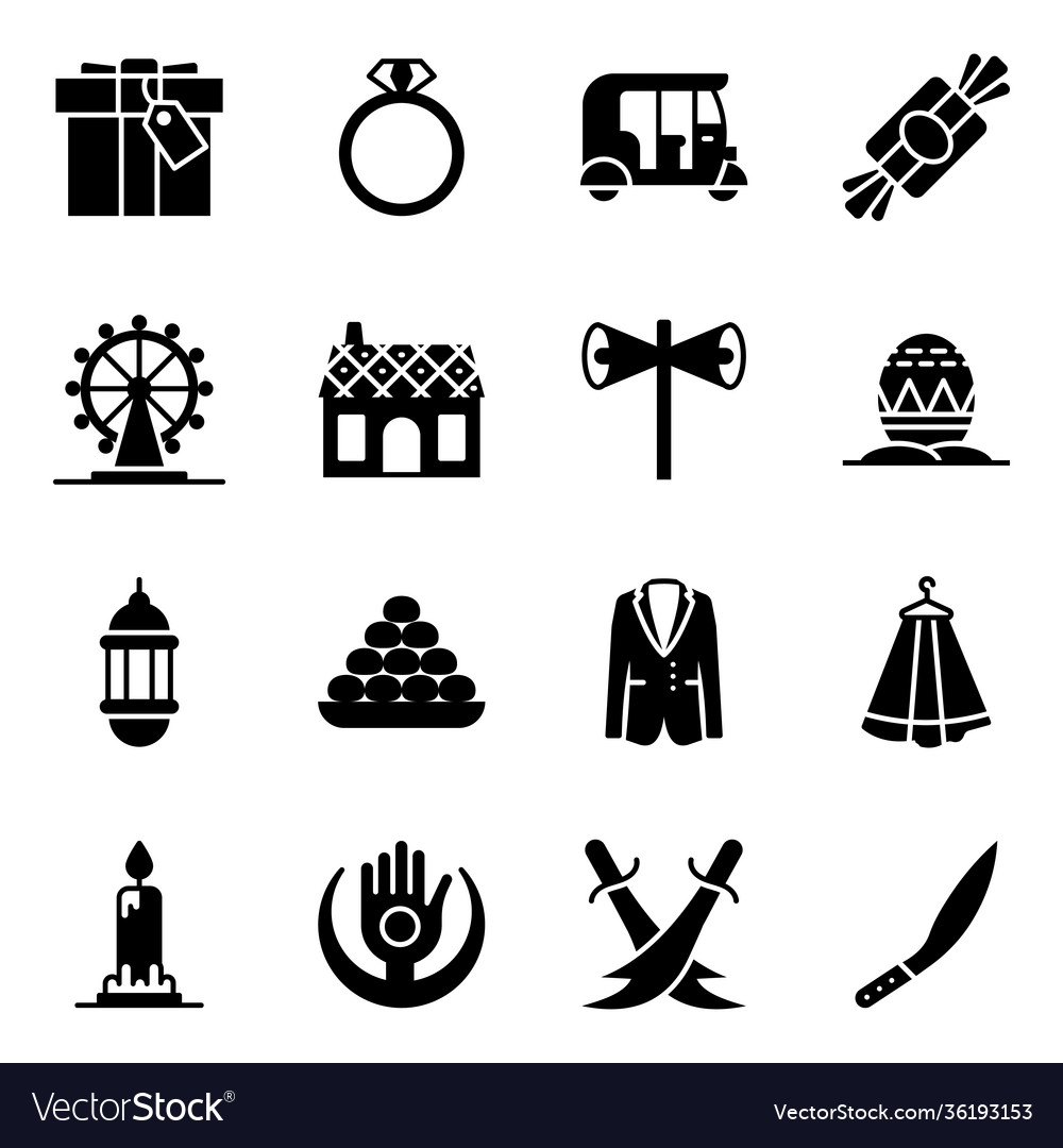 Pack cultural elements solid icons Royalty Free Vector Image