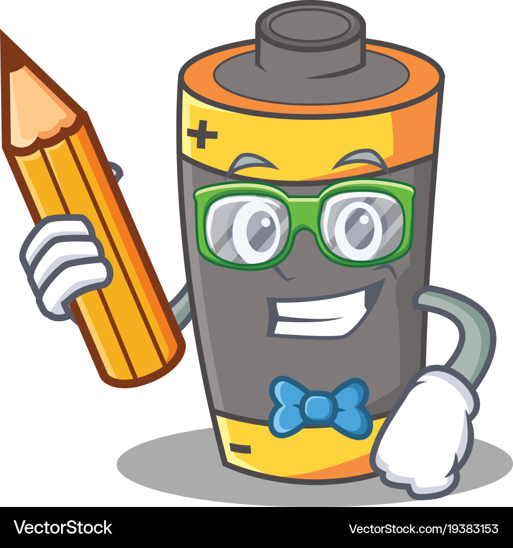 Student battery character cartoon style Royalty Free Vector