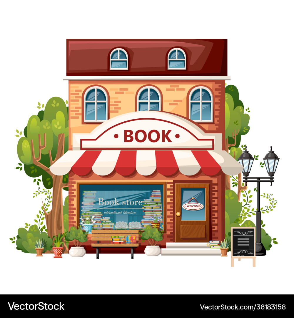 Book shop front view city design elements cartoon Vector Image