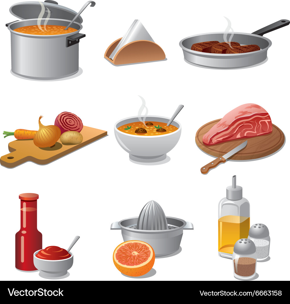 Cooking food icon set Royalty Free Vector Image