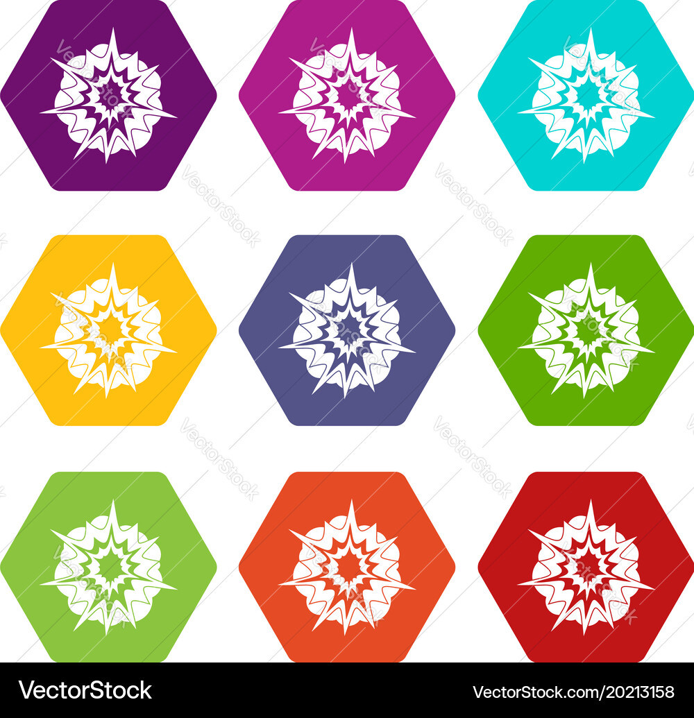 Fire explosion icon set color hexahedron Vector Image