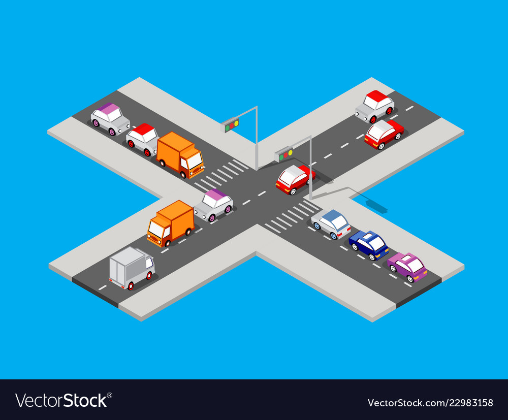 Isometric traffic intersection Royalty Free Vector Image