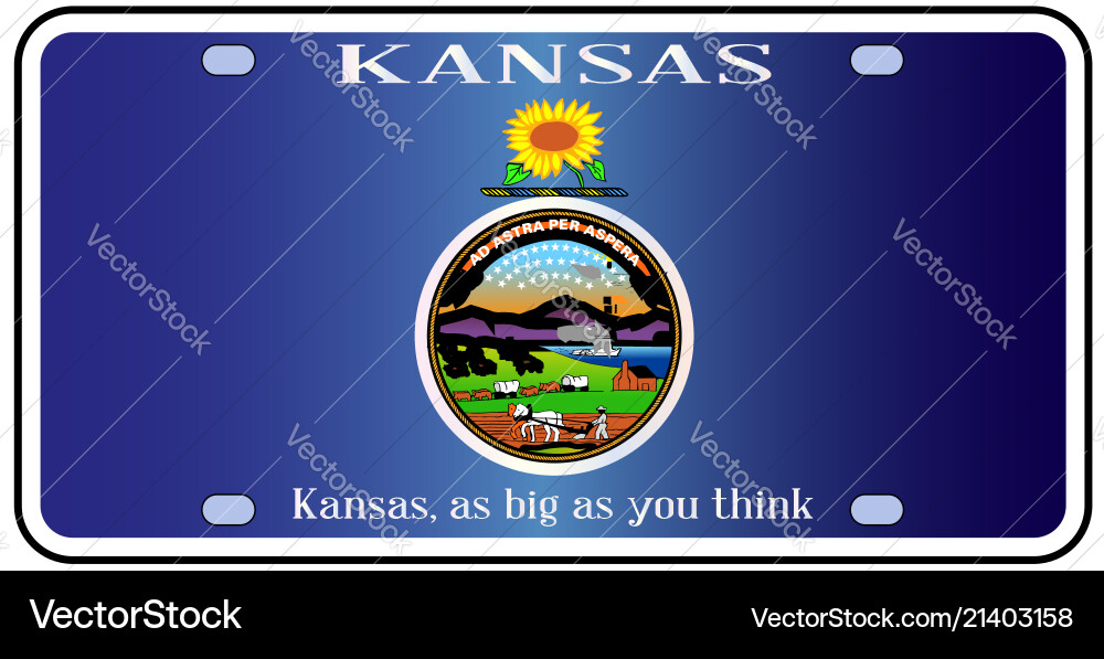 Kansas flag license plate Royalty Free Vector Image