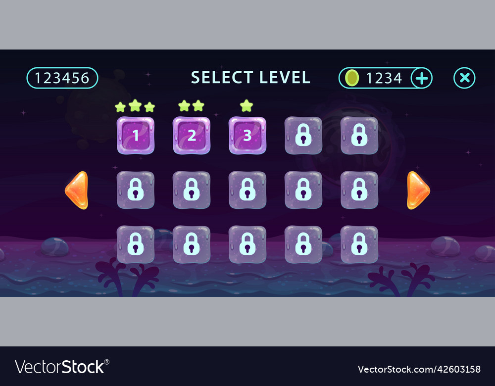Level selection gaming screen select panel Vector Image