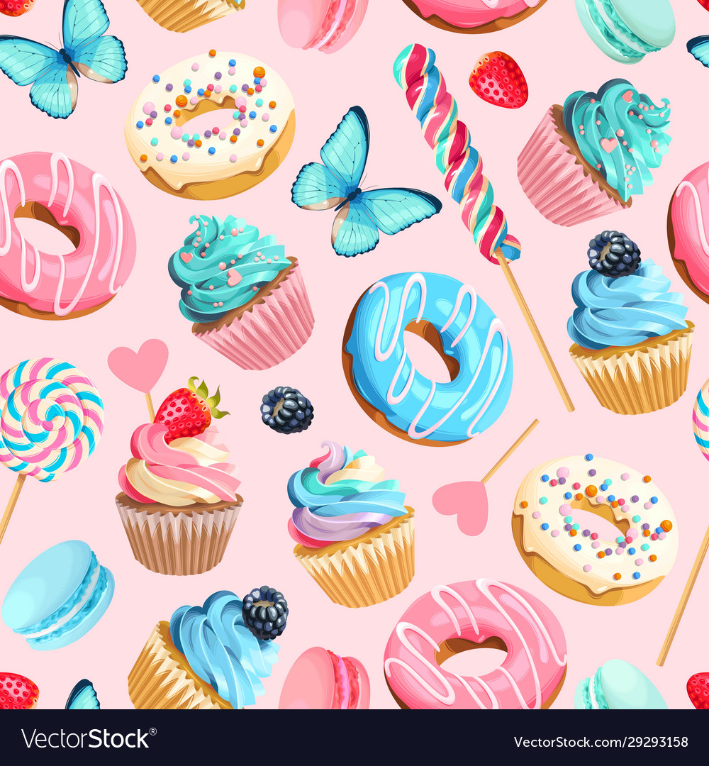 Seamless pattern with cupcakes and donuts Vector Image