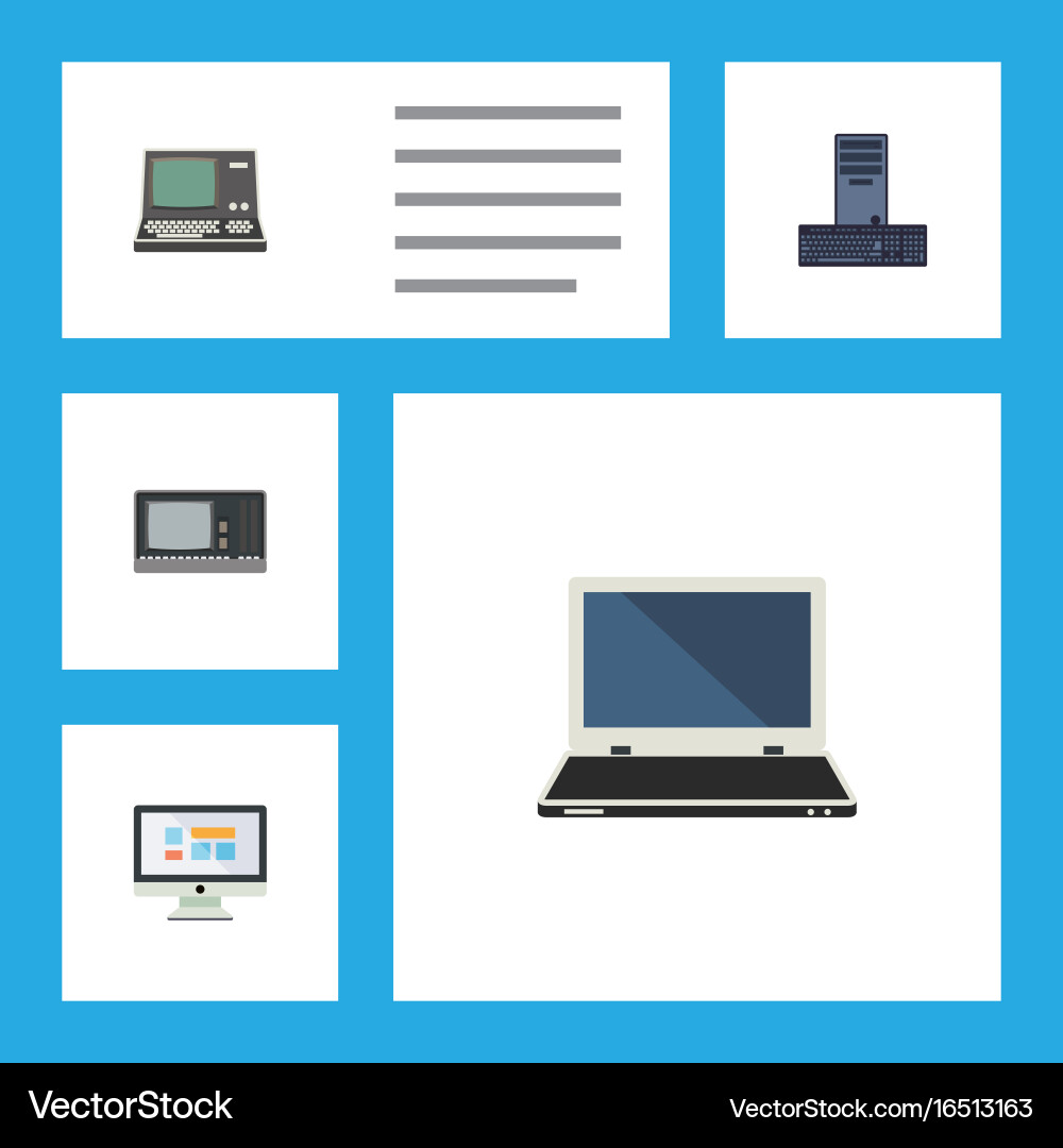 Flat icon laptop set of notebook technology Vector Image