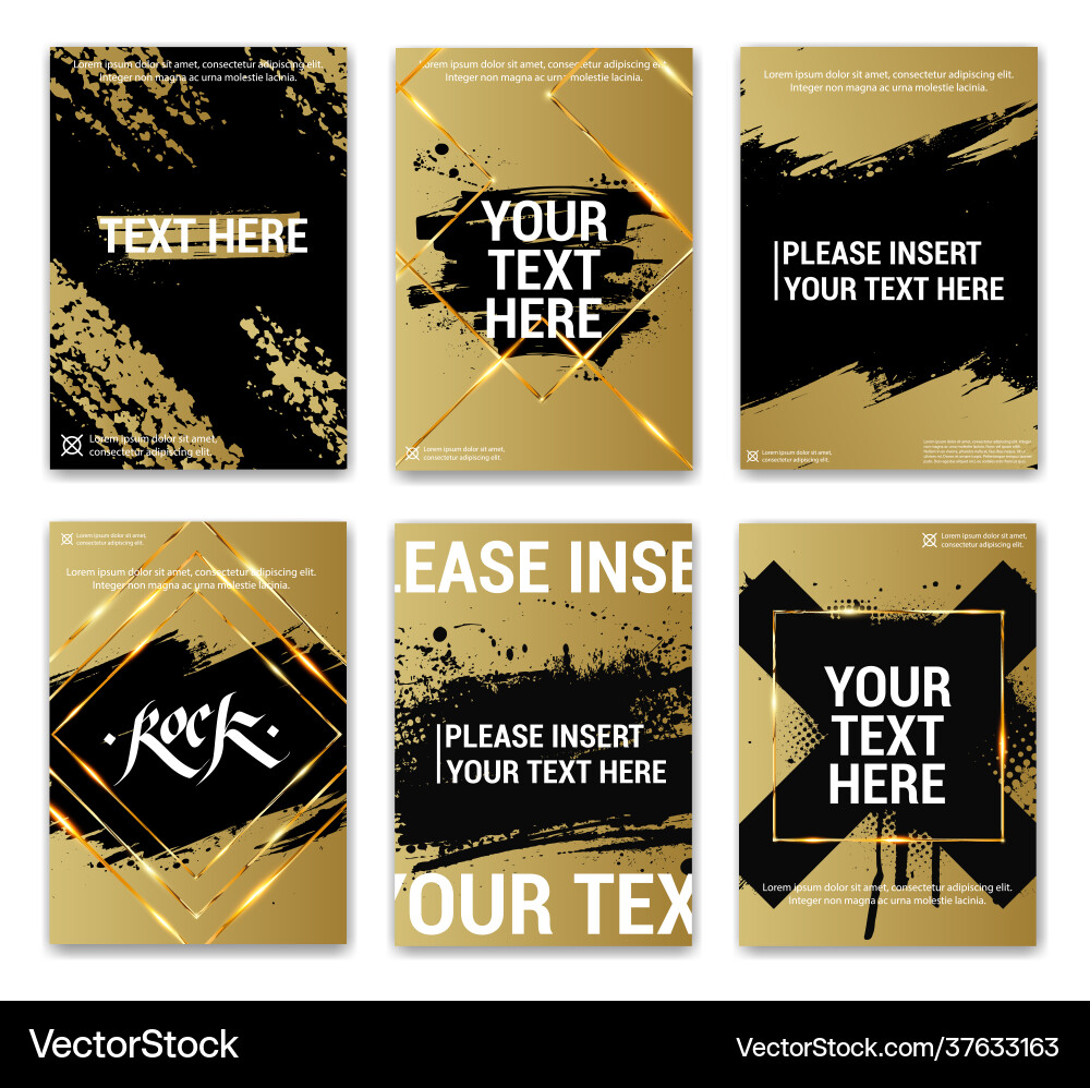 Golden posters with grunge text and gold frames Vector Image